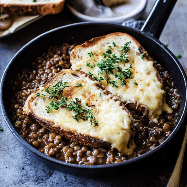 Caramelized Onion French Lentils and Cheesy Toast - Good Eats Home